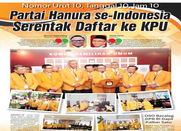 Partai Hanura se-Indonesia Serentak Daftar ke KPU — Suarapemredkalbar.com